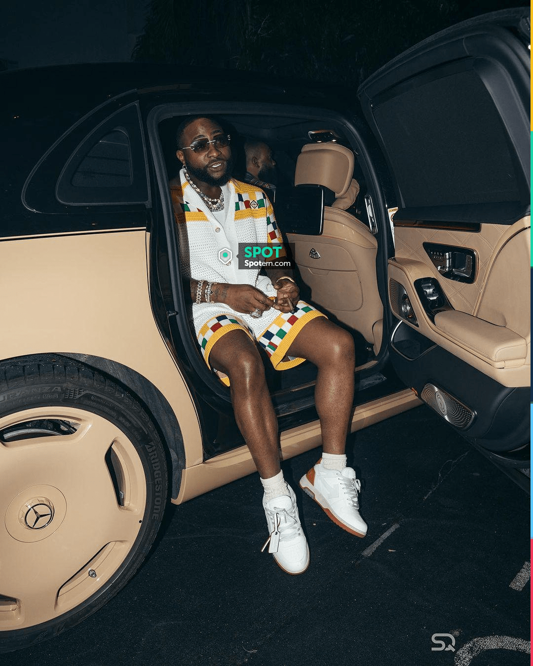 Casablanca White & Yellow Checkered Crochet Shirt worn by Davido on his ...