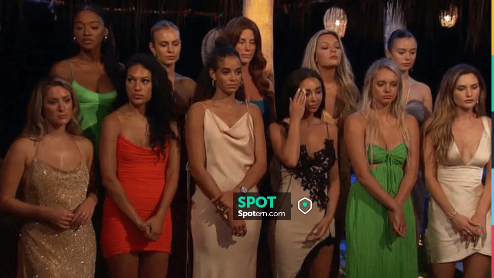 Asymmetric Lace Panel Midi Dress In Beige worn by Kylee Russell as seen ...