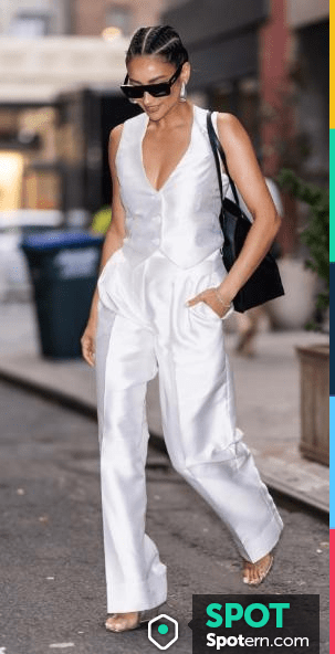 Amina Muaddi Lupita Glass Wedge worn by Shay Mitchell in New York City ...