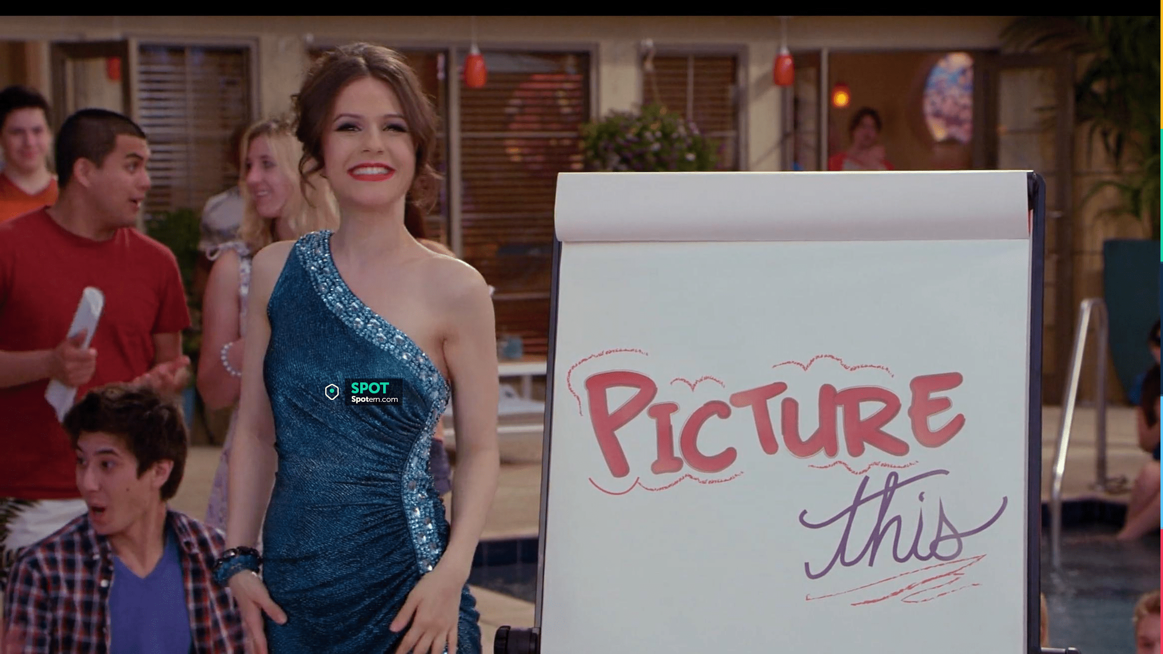 Betsy & Adam One Shoulder Formal Teal Dress worn by Camille Roberts ...