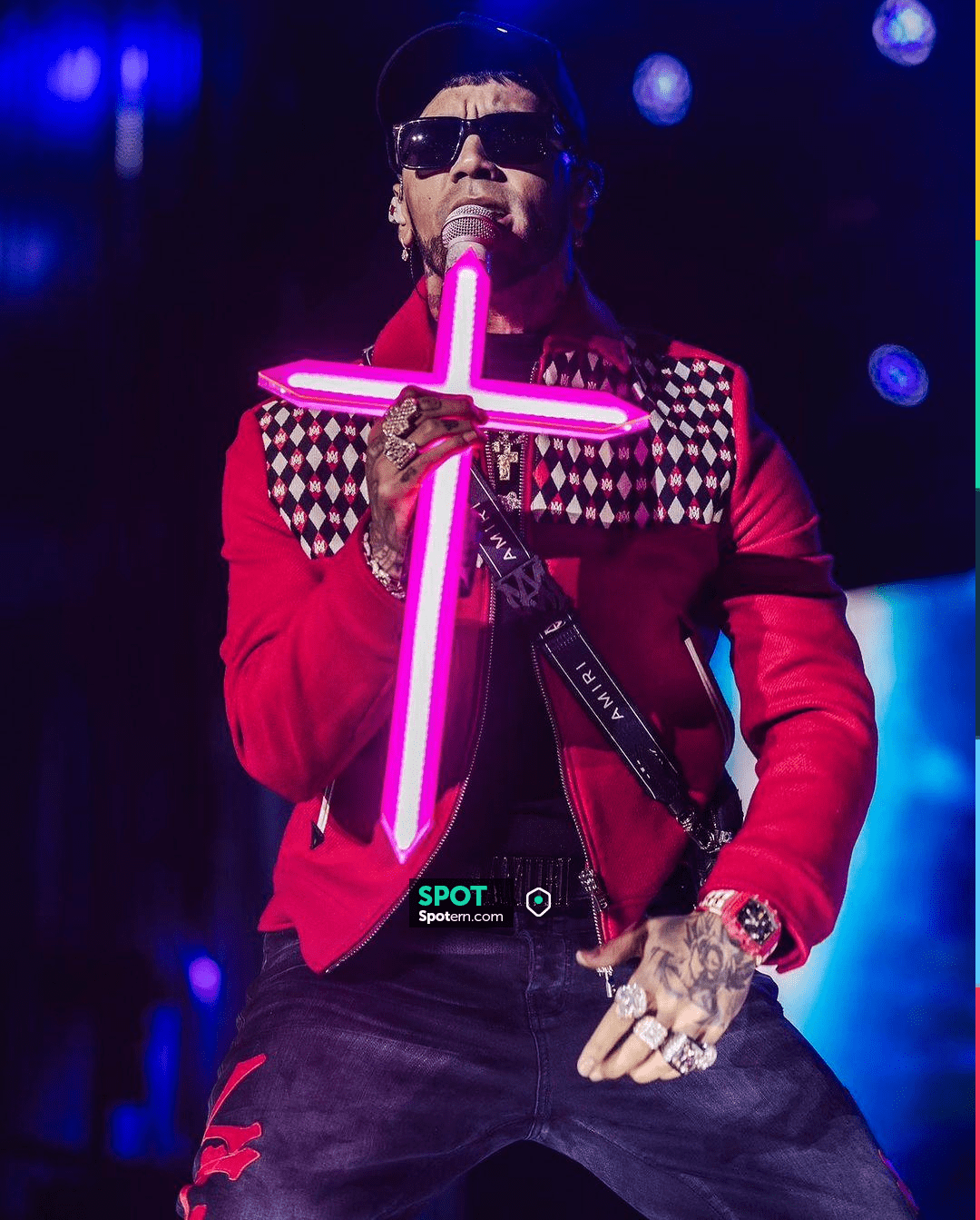 Amiri Black Leather & Silver Core Logo Belt worn by Anuel AA on the ...