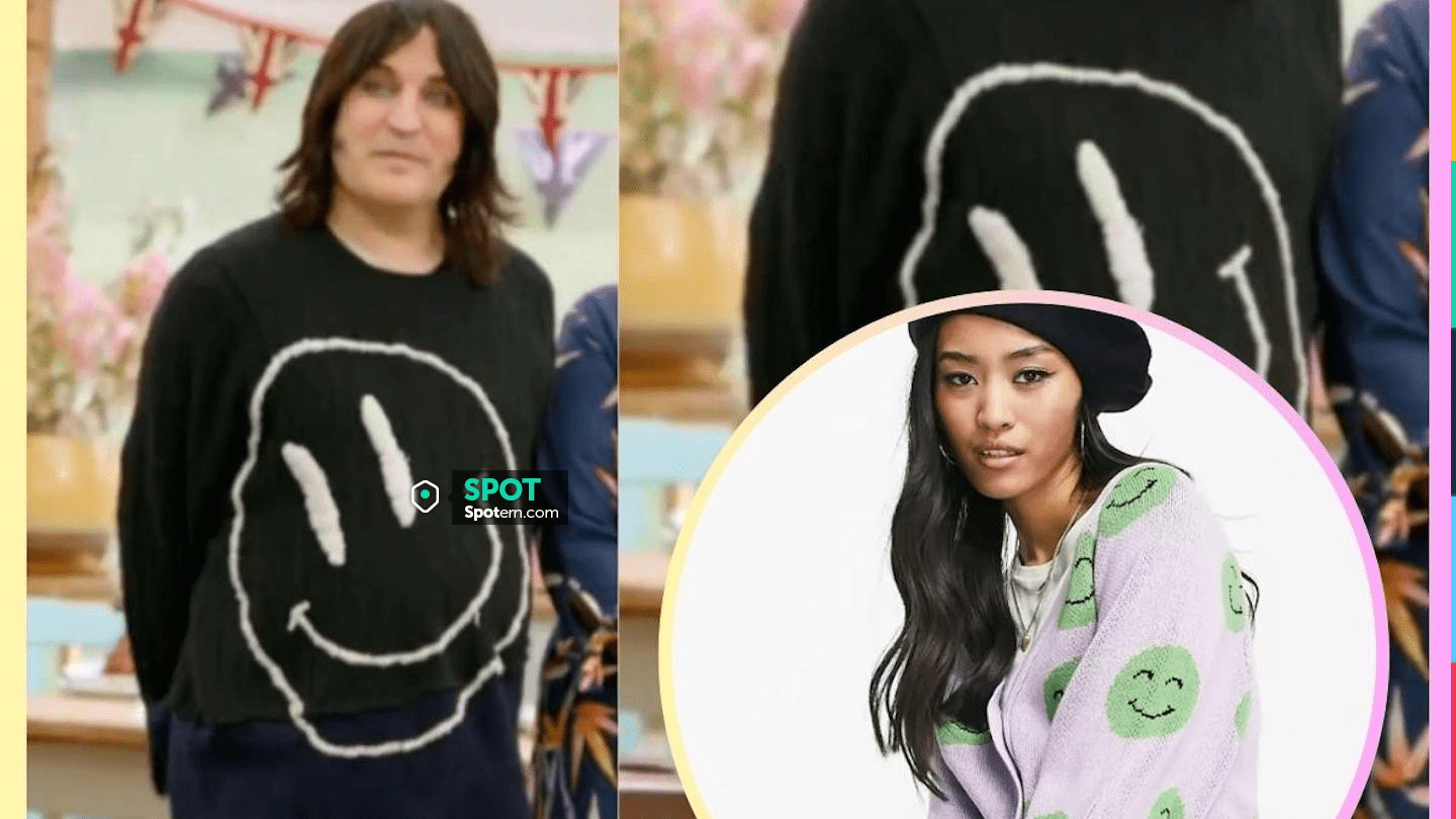 Raf Simons Smiley Face Embroidered Sweatshirt In Black worn by Noel ...