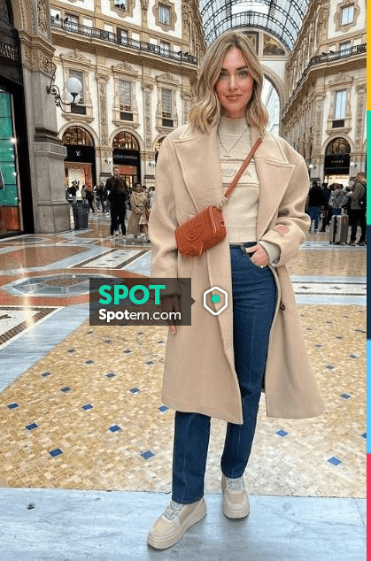 Tommy Hilfiger Logo Patch Double Breasted Coat worn by Chiara Ferragni ...