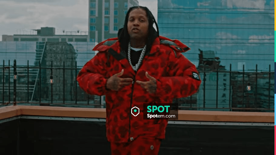 Bape Red Color Camo Down Jacket worn by Lil Durk in Lil Durk - Smurk ...