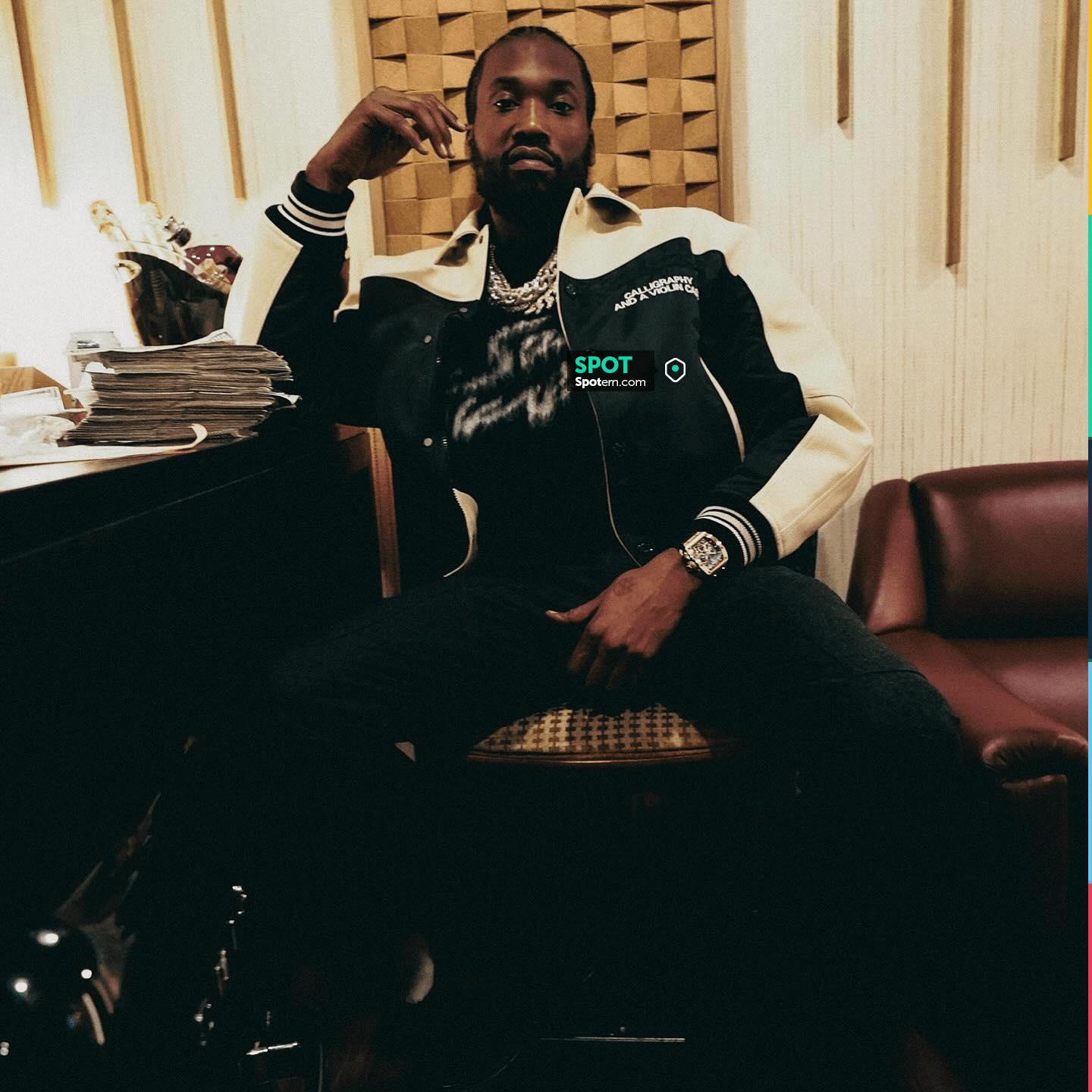 Louis Vuitton Black & Cream Calligraphy Jacket worn by Meek Mill on the ...