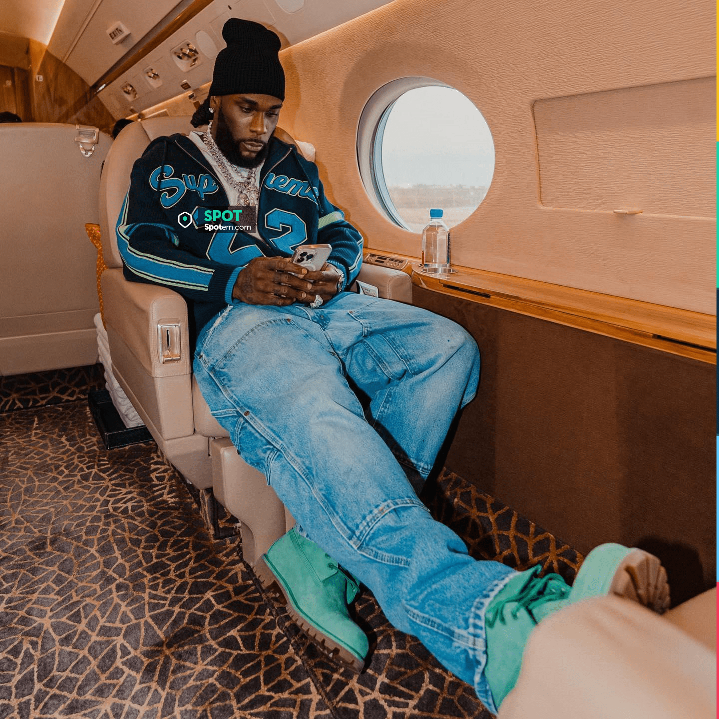 Supreme Navy & Neon Green Supreme 22 Zip Hoodie worn by Burna Boy on ...