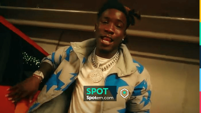 Bape Grey & Blue Stars Puffer Jacket worn by Hotboii in NASA feat. ATL ...