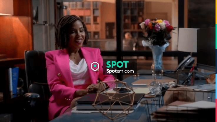 Balmain Em­bossed-But­ton Dou­ble-Breast­ed Blazer worn by Andrea 'Andi ...