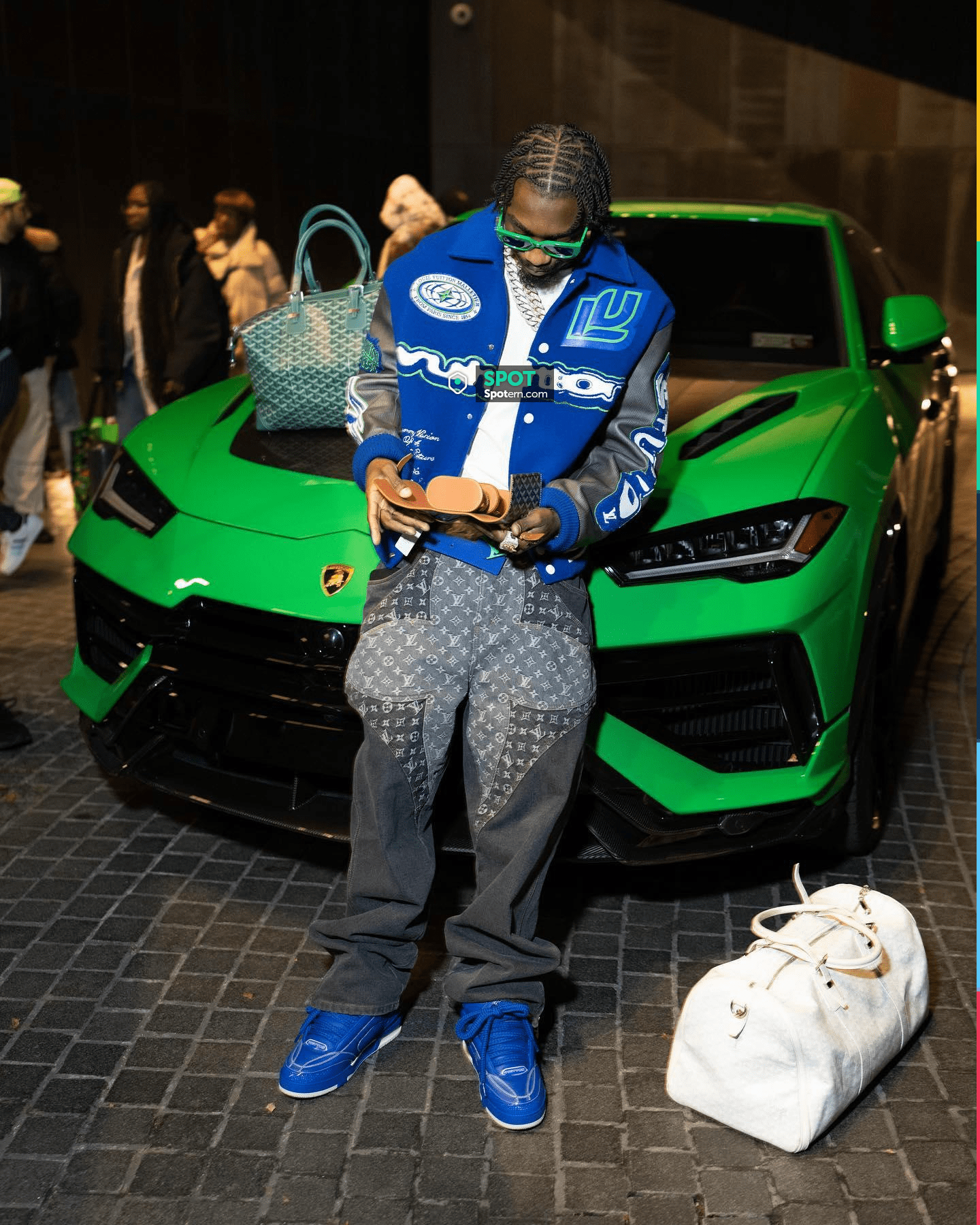 Louis Vuitton Blue & Grey LV Bouclette Varsity Jacket worn by Lil Tjay ...