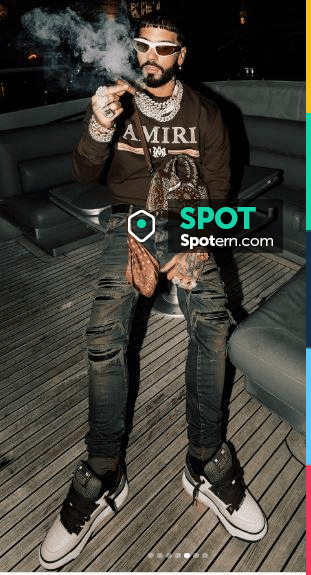 Amiri Black Leather & Silver 'Core Logo' Belt worn by Anuel AA on the ...