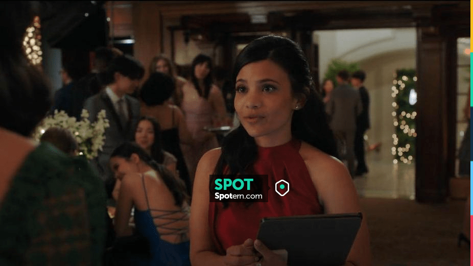 Maison tara Satin Fit & Flare Hal­ter Dress worn by Jackie Howard(Nikki ...