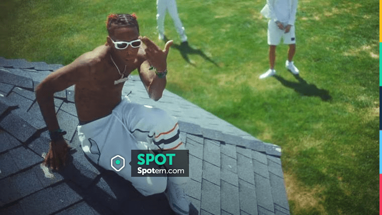 Prada White & Red-Logo Stripe Shell Pants worn by Famous Dex in Big ...