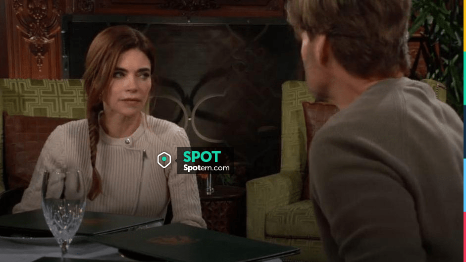 Simkhai Andi Cardigan in Stone worn by Victoria Newman (Amelia Heinle) as seen in The Young and ...