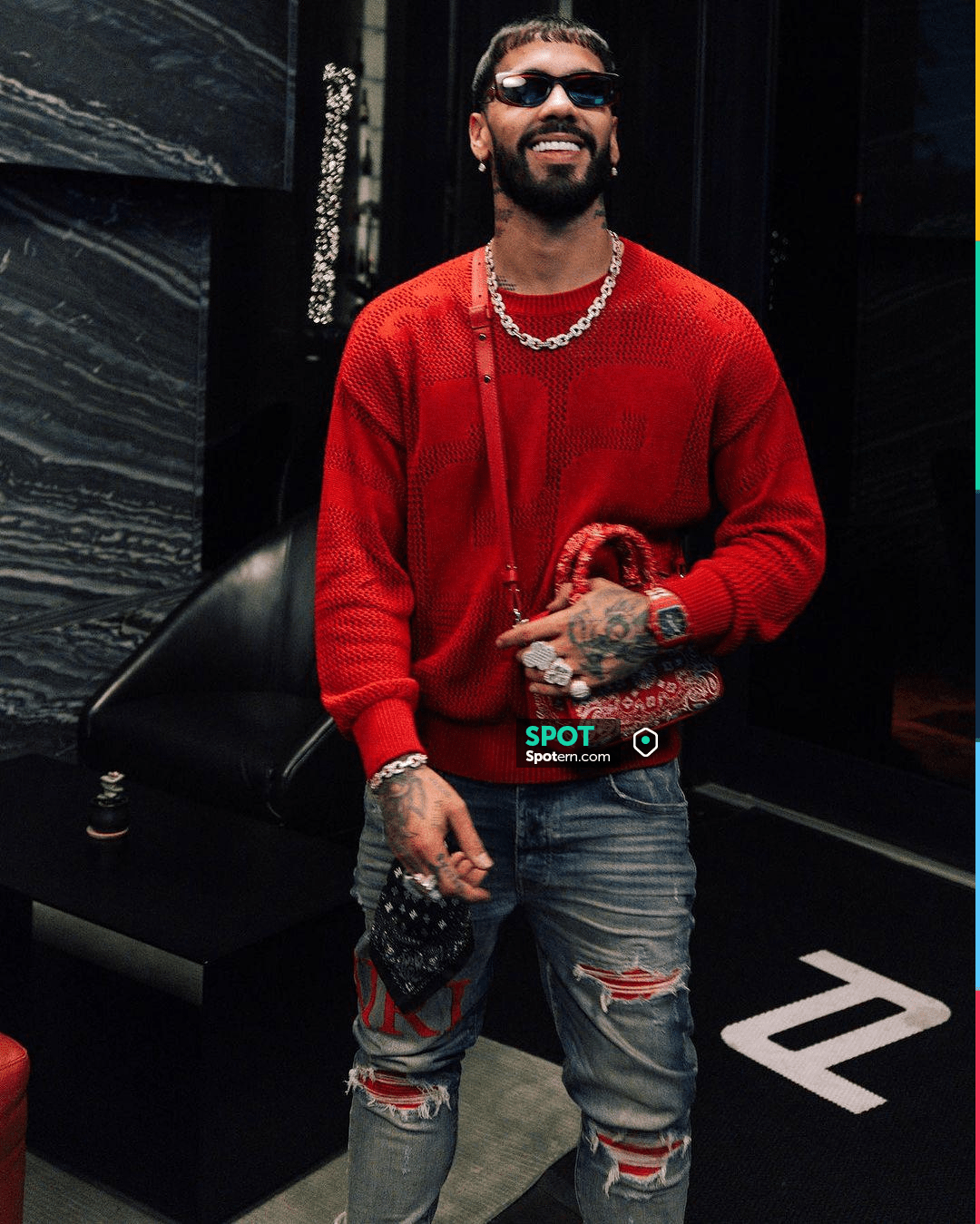 Amiri Red Bandana Mini Triangle Bag worn by Anuel AA on the Instagram ...