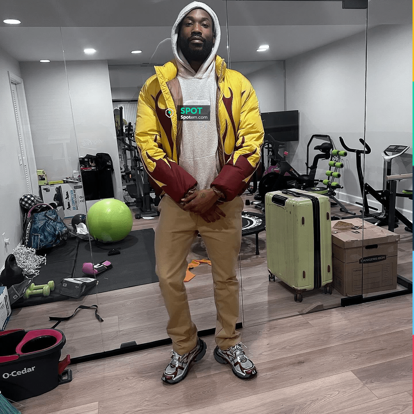 Moncler x Palm Angels Yellow & Red Flames 'Clancy' Jacket worn by Meek ...