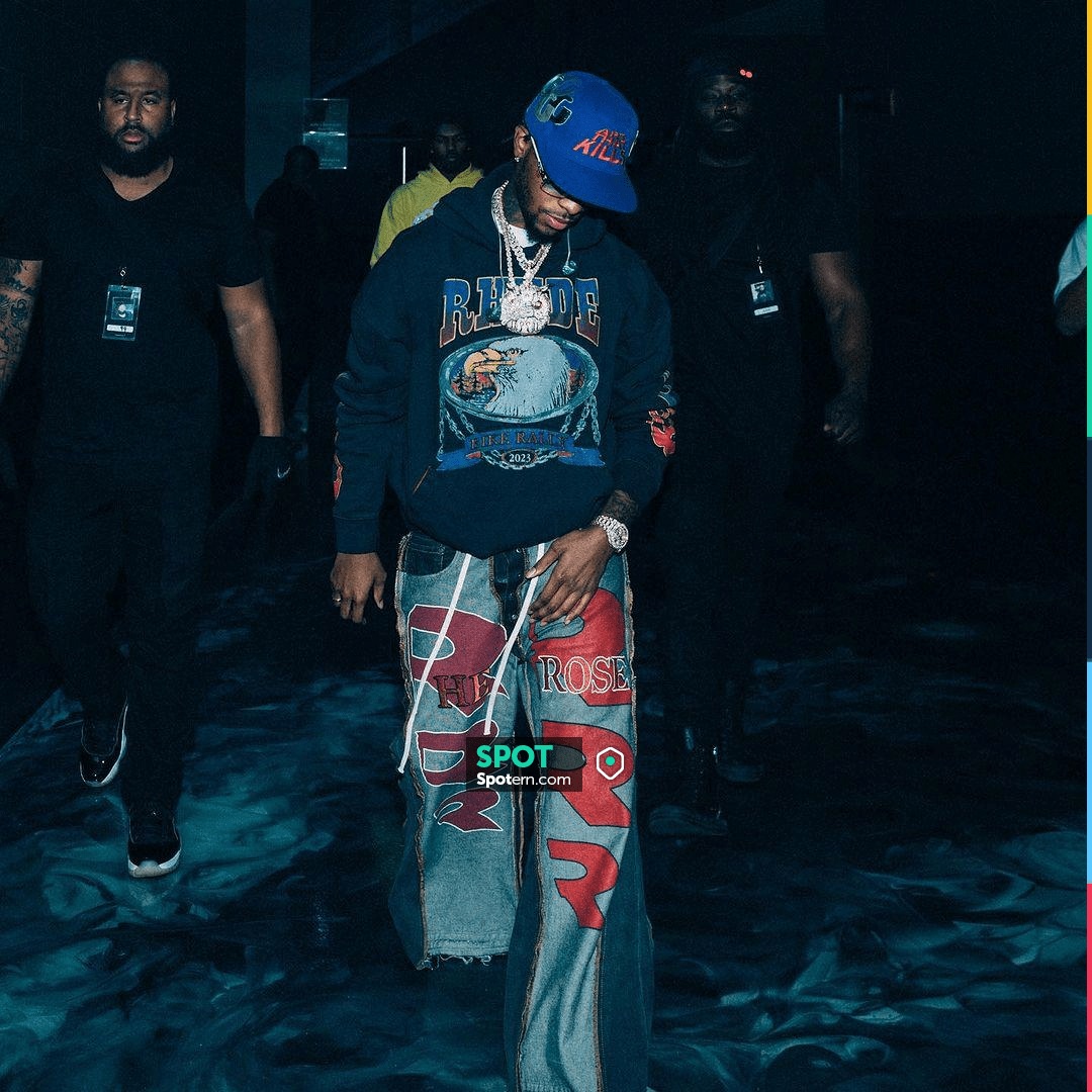 RRR-123 Deep Indigo & Red-RRR 'He Rose' Flared Jeans worn by Toosii on ...