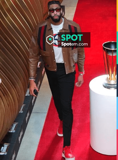 Gucci Brown Leather & Navy Web Stripe Jacket worn by Anthony Davis on ...