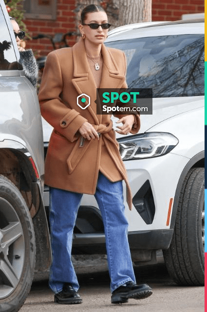 Saint Laurent Short Coat in Wool in Amber worn by Hailey Bieber in ...