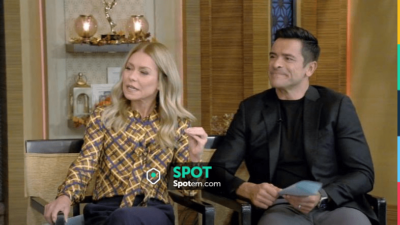 Saint Laurent Retro Diamond-Printed Silk Blouse worn by Kelly Ripa as ...