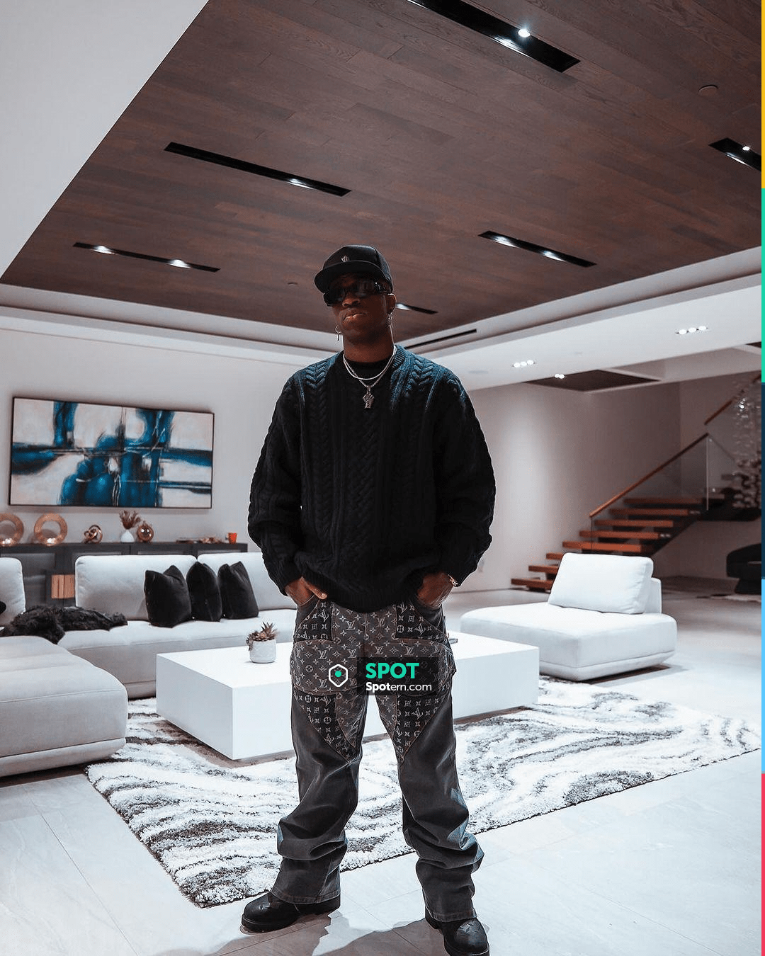 Louis Vuitton Black Flower Patchwork Jeans worn by Vinícius Júnior on ...