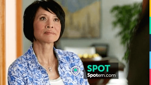 H&M White and Blue Long Sleeve Button Down Floral Shirt worn by Linda Tran (Lauren Tom) in ...