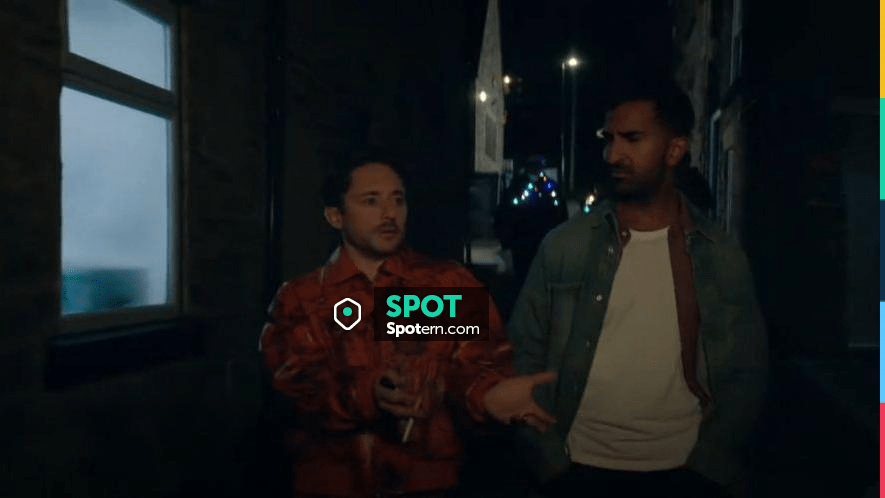 Boohooman Or­ange Boxy Print­ed Pu Col­lared Bomber worn by Tommo (Ryan ...