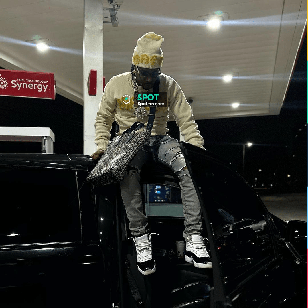 Marni White & Yellow Fuzzy Logo Sweater worn by Fivio Foreign on the ...