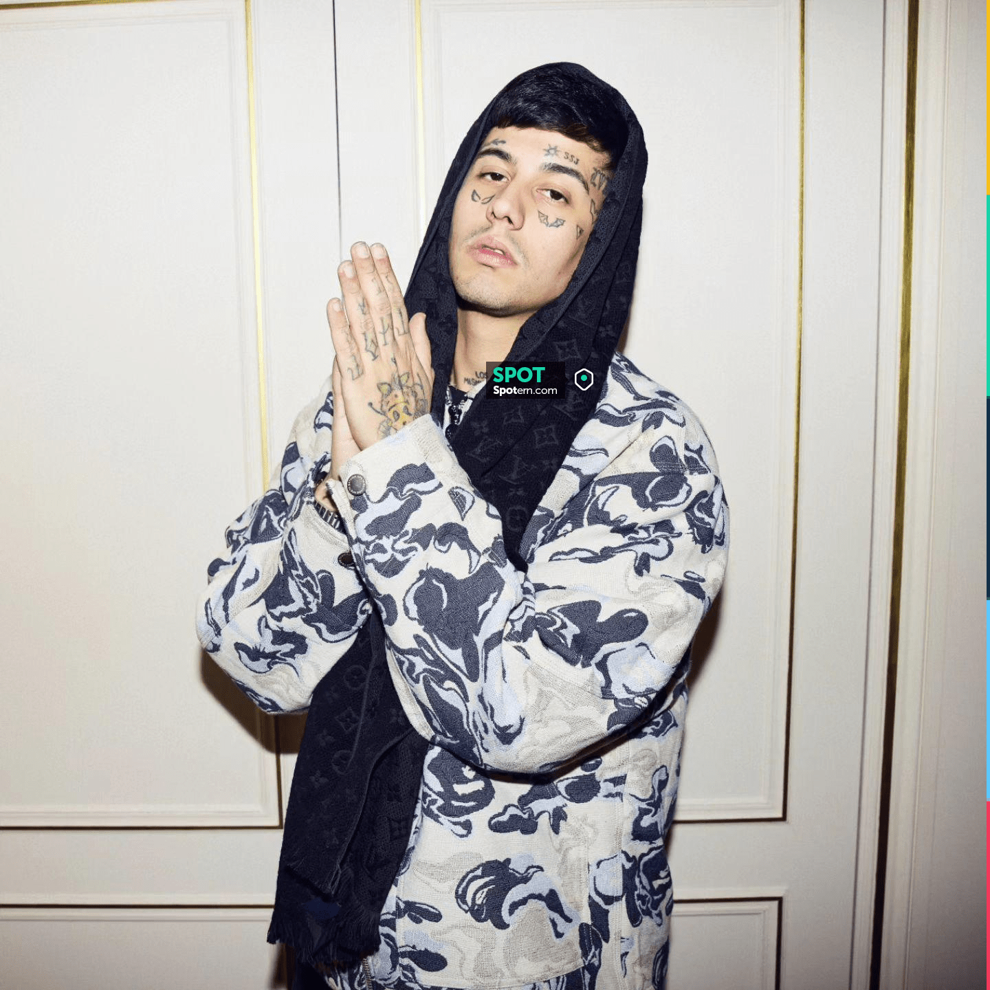 Louis Vuitton Navy Gradient Monogram Wool Scarf worn by Duki on the ...