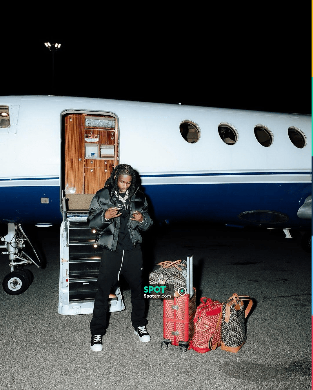 Goyard Black & Brown-Trim 'Bowling 55' Bag worn by Polo G on the ...