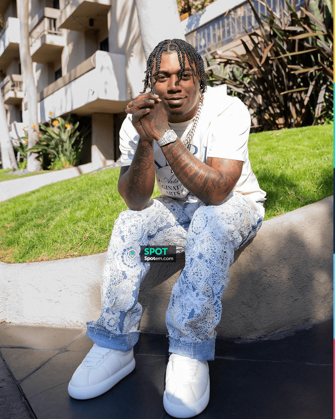 Earthling Vip White Lace 'Poetic Lust' Jeans worn by Fredo Bang on the ...