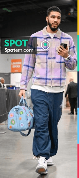 Pleasures Purple Plaid 'Folklore' Shirt Jacket worn by Jayson Tatum on ...