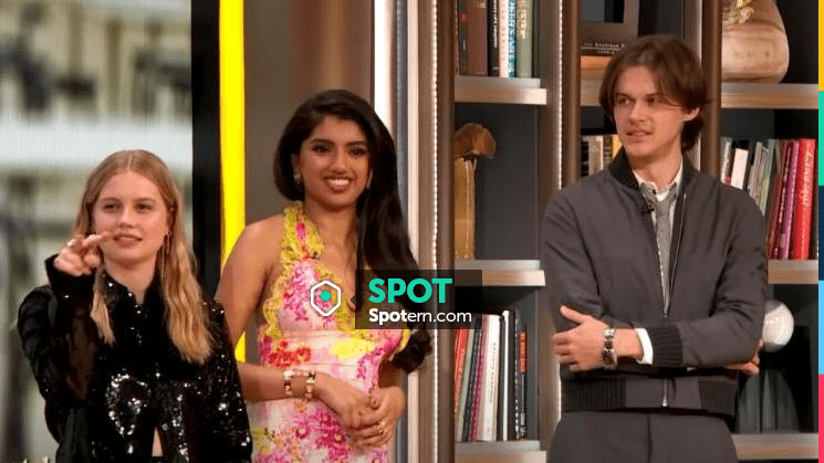 Versace Floral Print Ruffle Plunging Neckline Low Back Dress worn by ...