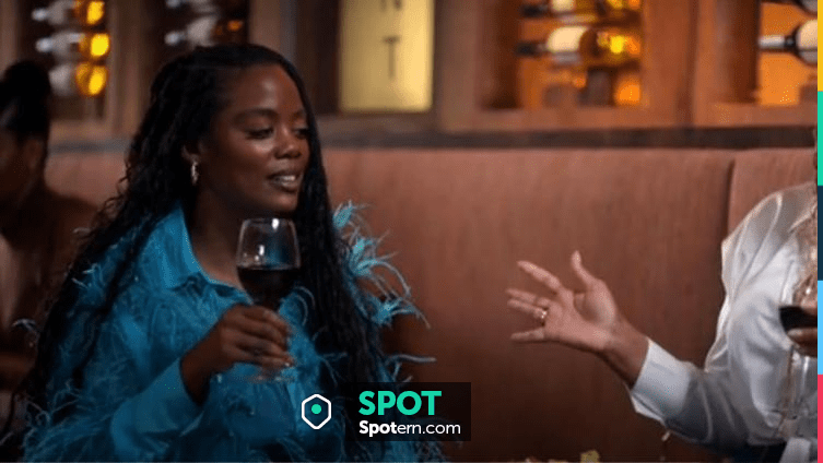 Akira The Mo­ment Feath­er De­tail Shirt Dress worn by Sabrina Hollins ...