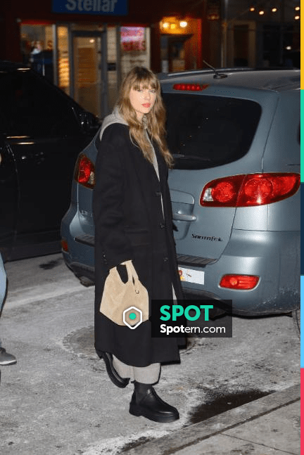 Manu Atelier Mini Gala Linen Suede Bag worn by Taylor Swift in New York ...