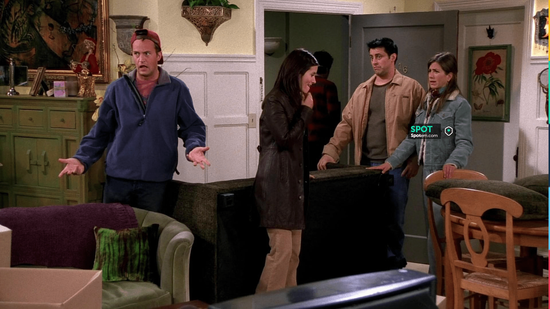 2000s Sage Green Corduroy Sherpa Trucker Jacket worn by Rachel Green ...