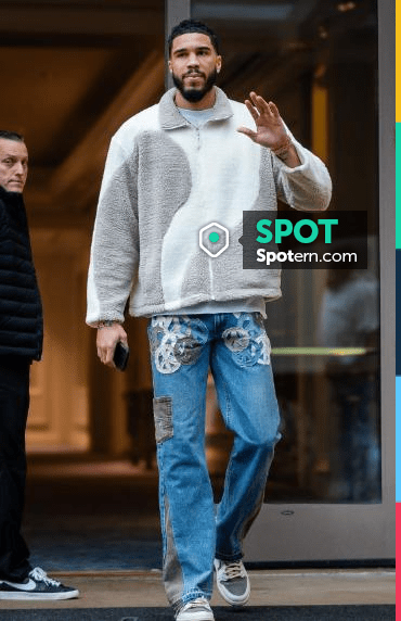Peso White & Beige Wavy Tornado Fleece Jacket worn by Jayson Tatum on ...