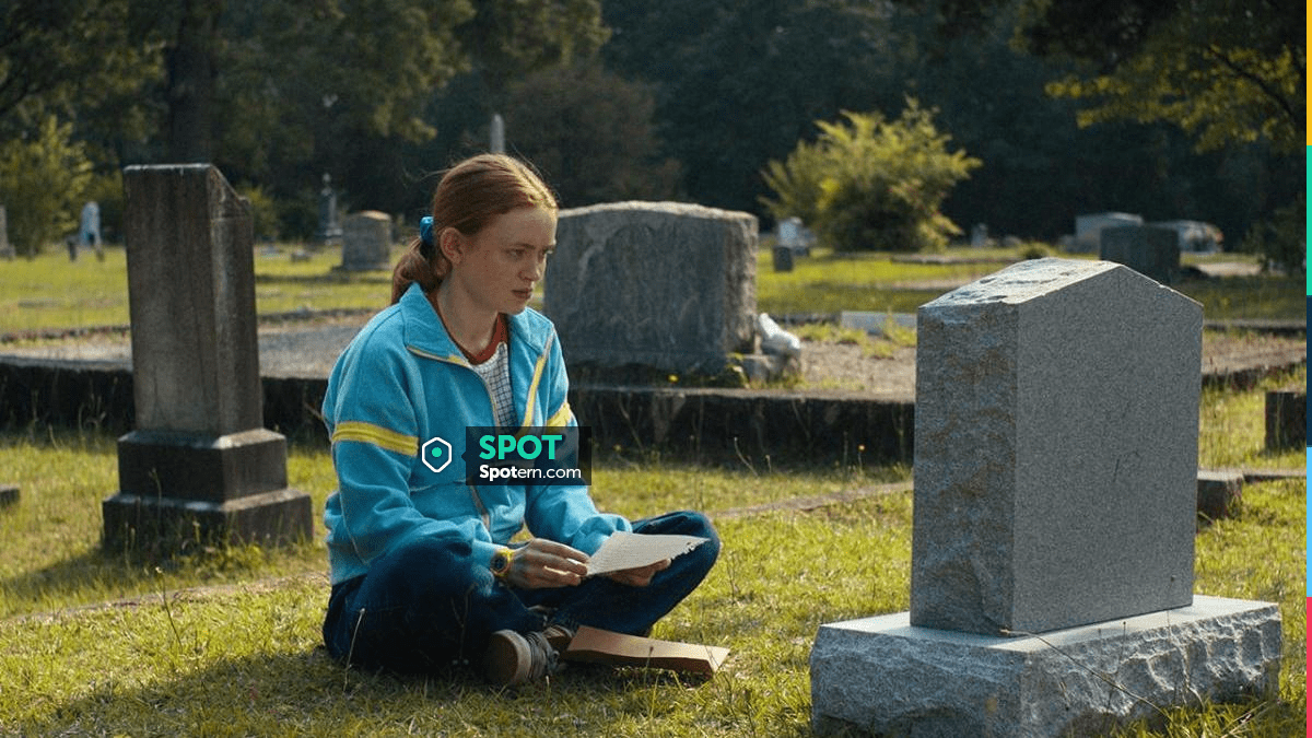 Chaqueta de suéter azul claro usada por Max (Sadie Sink) en la serie de ...