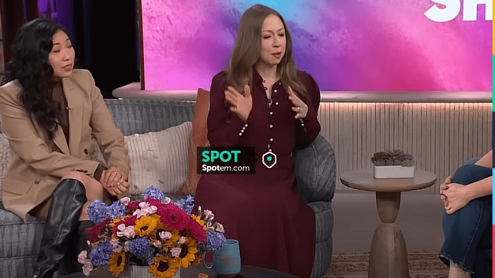 Beulah London Ahana Bur­gundy Long Sleeve Dress worn by Chelsea Clinton ...