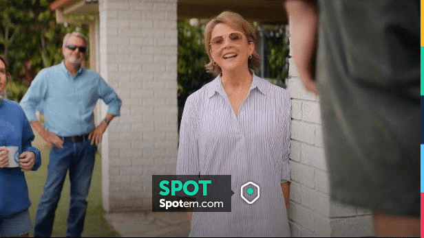 Eileen Relaxed Button-Up Shirt In Navy And Pink Stripe worn by Joy Delaney (Annette Bening) as ...