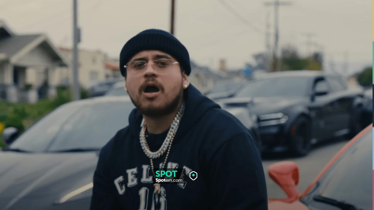 Celine Black Celine 16 Logo Hoodie worn by Jesus Ortiz Paz in TU NAME by Fuerza Regida [Official ...