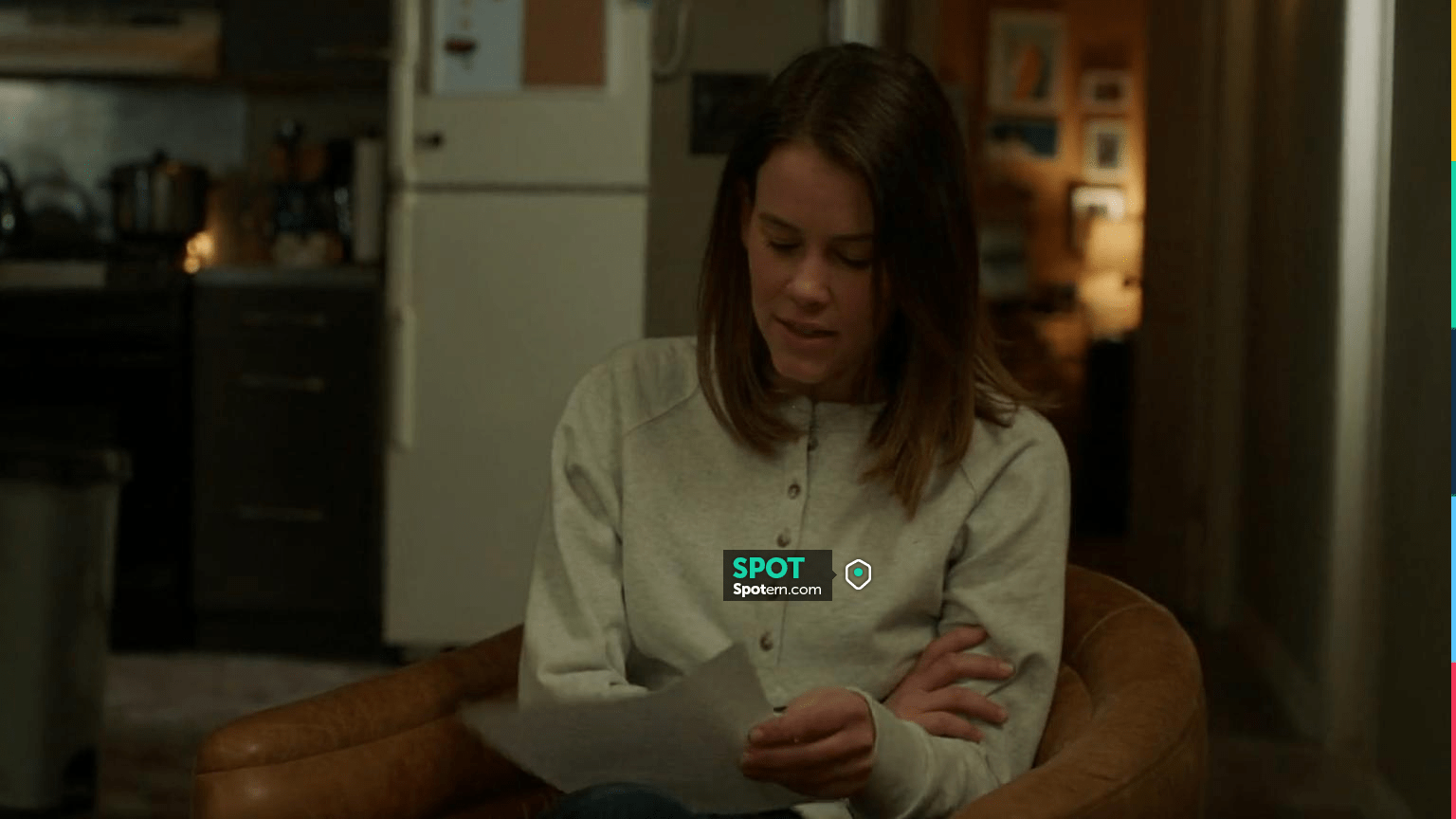 Marks & Spencer Hen­ley Sweat­shirt worn by Mandy (Sosie Bacon) as seen ...