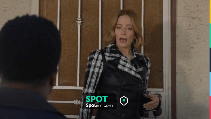 White House Black Market Tweed Pieced Coated Moto Jacket worn by Grace ...