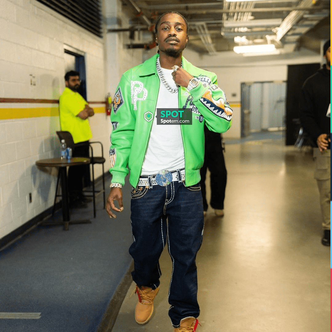 Pelle Pelle Lime Green Crystal 'Bruiser' Jacket worn by Lil TJay on the ...