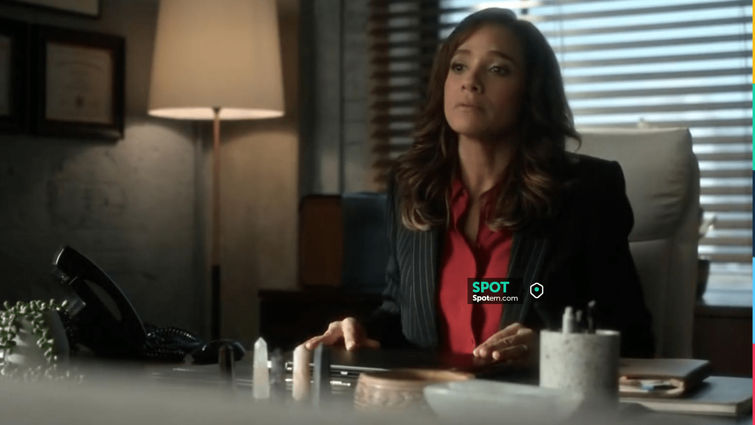 Judith & Charles Silas Pin­striped Fit­ted Blaz­er worn by Nikki ...