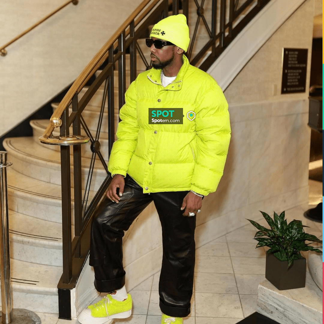 Chrome Hearts Neon Green Cross Monogram Puffer Jacket worn by Fabolous ...
