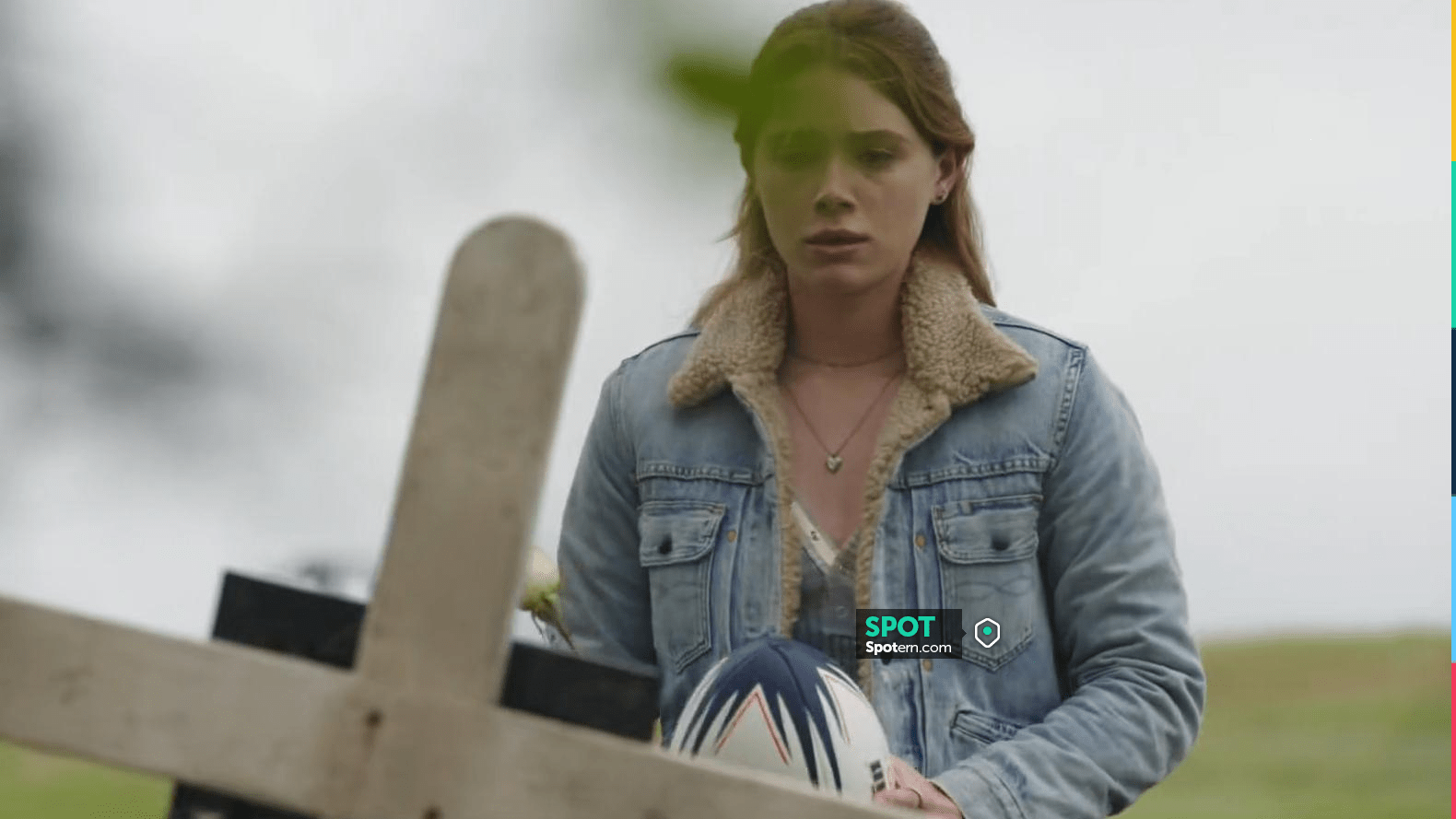 Ralph Lauren RRL Faux Shear­ling Trim Den­im Jack­et worn by Stella ...