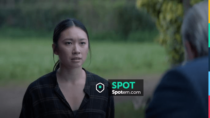Vince Shadow Plaid Top In Black worn by Jin Cheng (Jess Hong) as seen ...