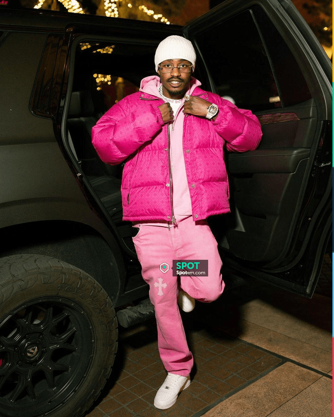 Chrome Hearts Pink Cross Patch Jeans worn by Lil Tjay on the Instagram ...