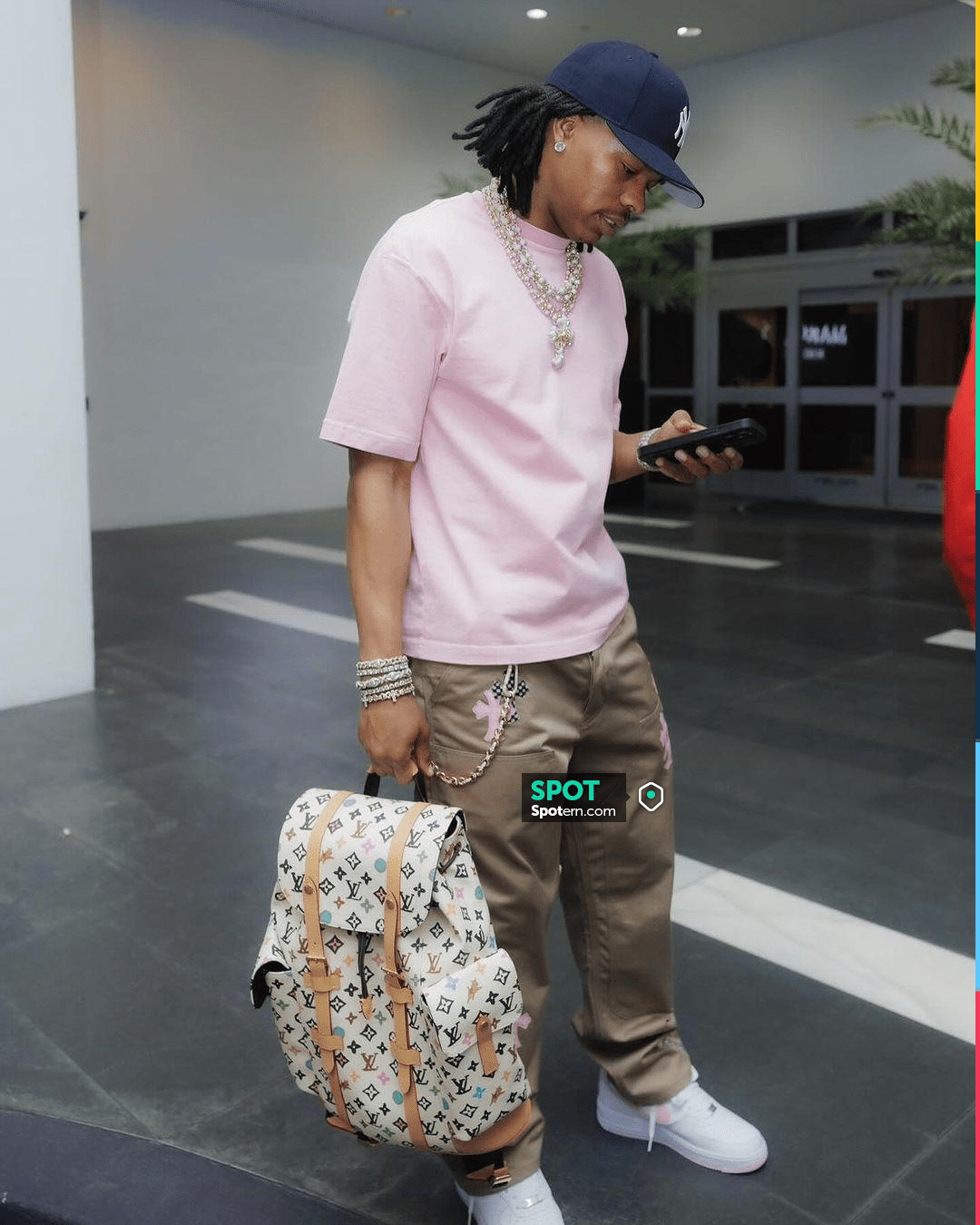 Chrome Hearts Pink & Checkered Cross Patch Khaki Pants worn by Lil Baby on the Instagram account ...