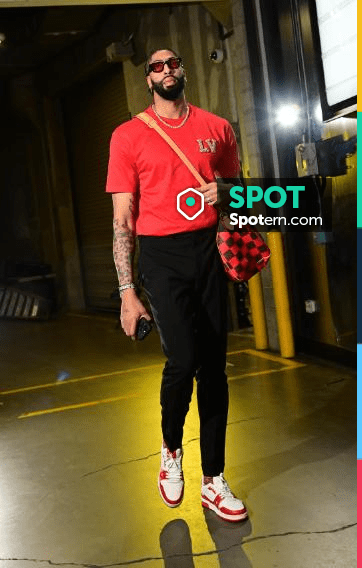 Louis Vuitton Red Crys­tal LV Lo­go T Shirt worn by Anthony Davis on ...